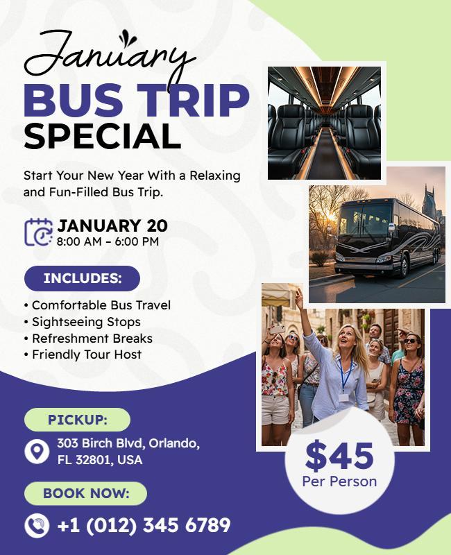 January Bus Trip Travel Adventure Flyer Template