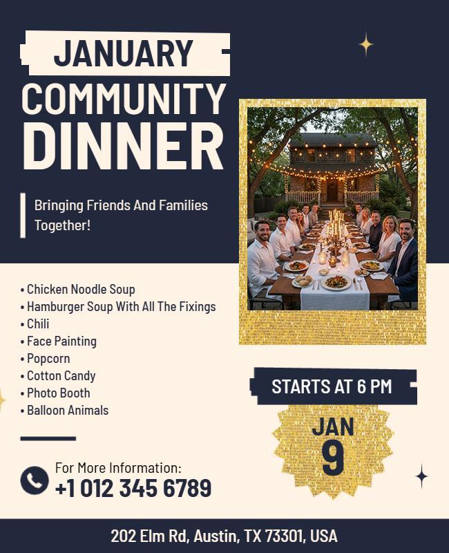 January Community Dinner Event Flyer Template