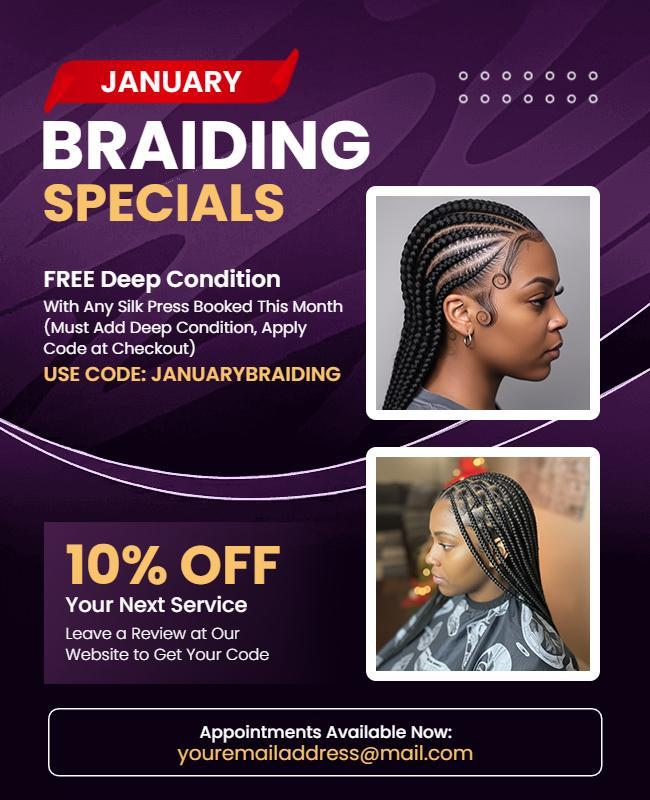 January Hair Braiding Discount Promotion Flyer Template