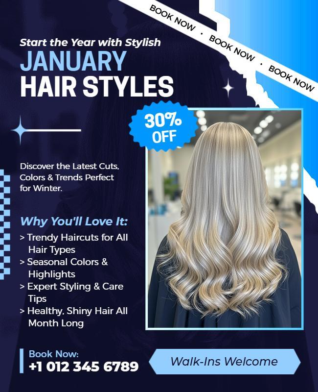 January Hair Styling and Care Tips Flyer Template