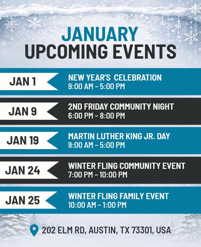 January Upcoming Events Schedule Flyer Template