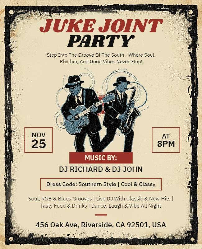 Jazz and Blues Themed Juke Joint Party Invitation Flyer Template