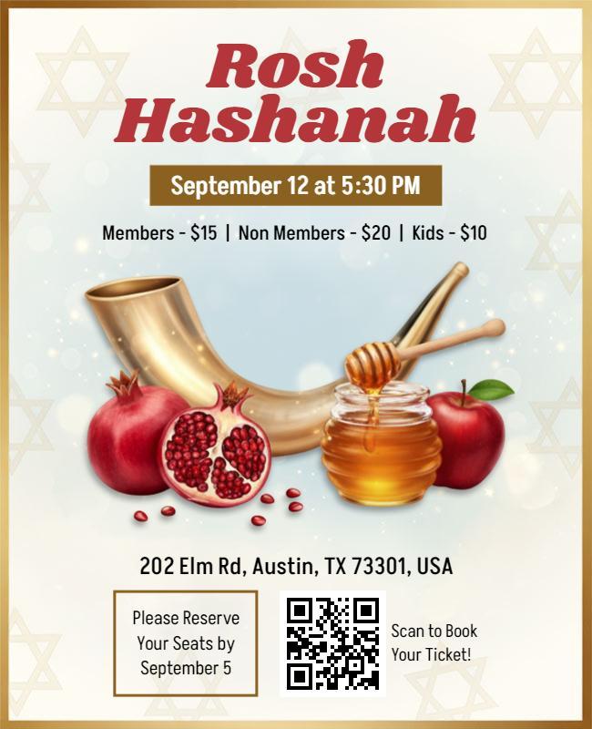 Jewish New Year Rosh Hashanah Invitation Flyer Template