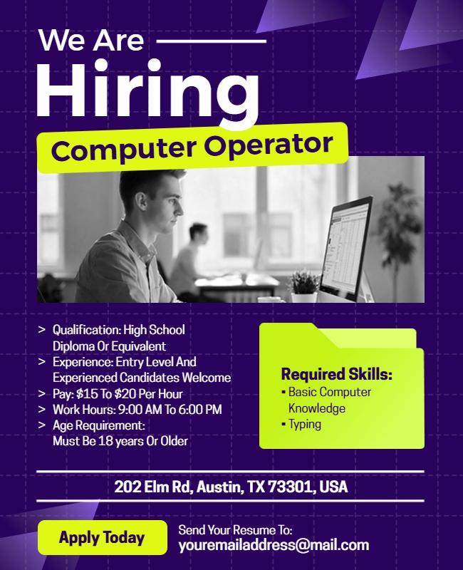 Job Recruitment for Computer Operator Advertisement Flyer Template