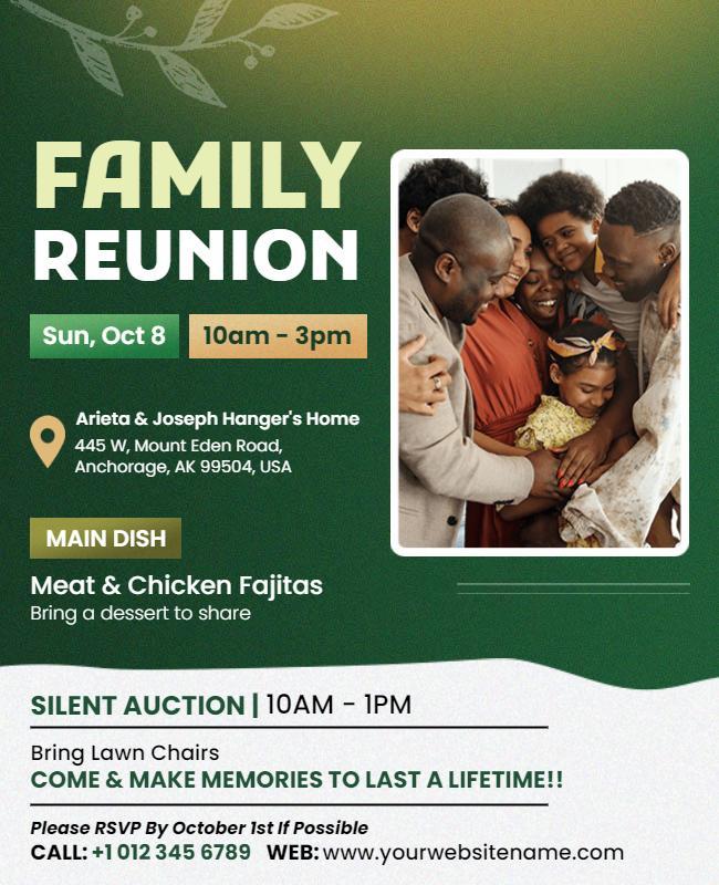 Joyful Green Family Reunion Gathering Celebration Poster Template