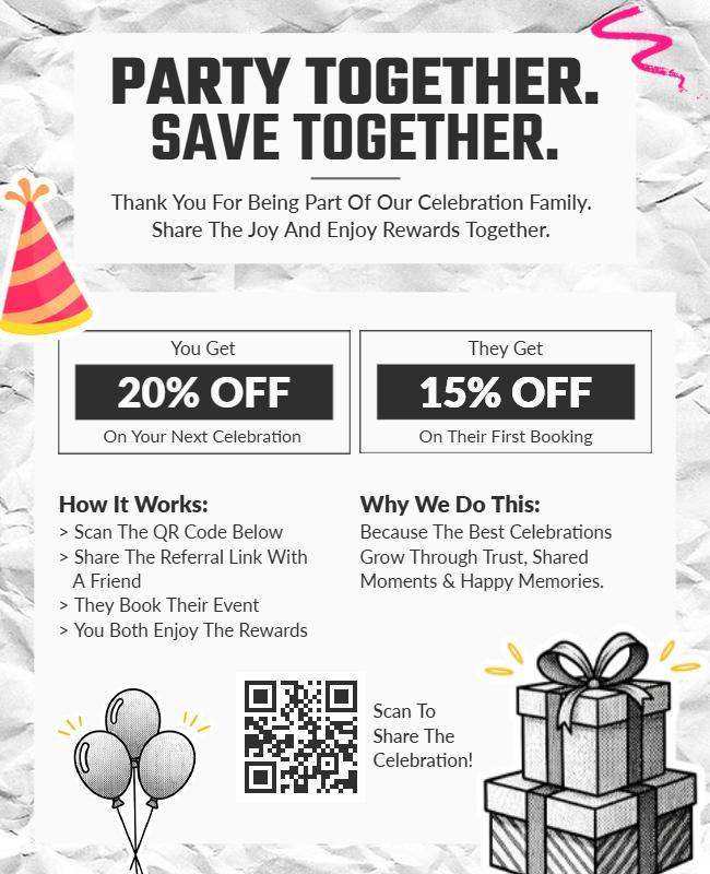 Joyful Party Together Loyalty Discount Flyer Template