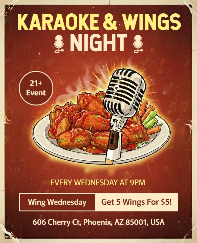 Karaoke and Wings Night Event Flyer Template