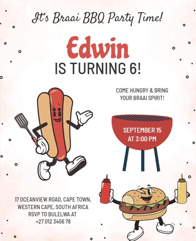 Kids Braai BBQ Birthday Party Celebration Flyer Template