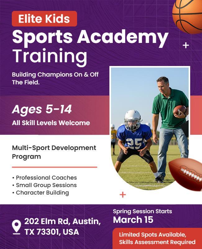 Kids Sports Training Academy Promotional Flyer Template