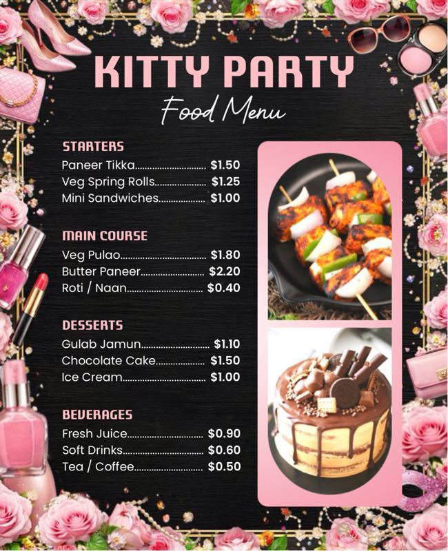 Kitty Party Food Menu Poster Template