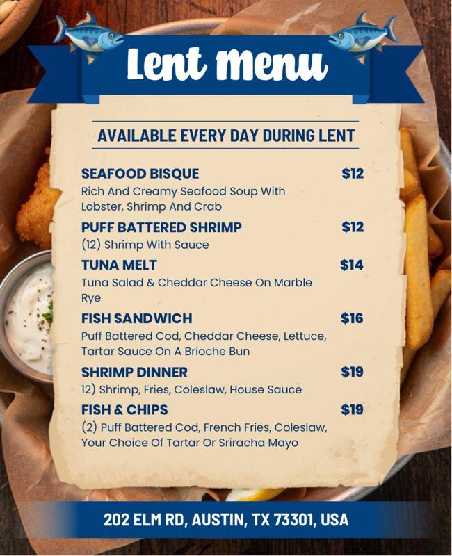 Lent Season Seafood Menu Flyer Template