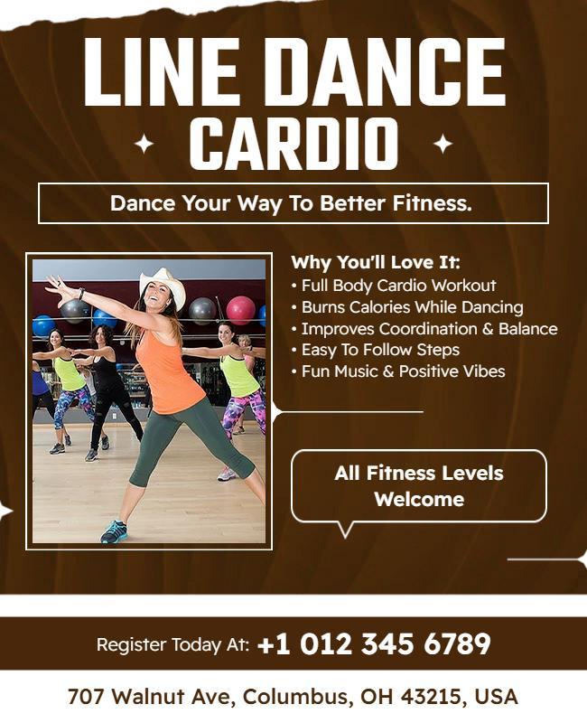Line Dance Cardio Fitness Class Flyer Template