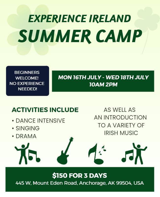 Lively Green Experience Ireland Summer Camp Poster Template