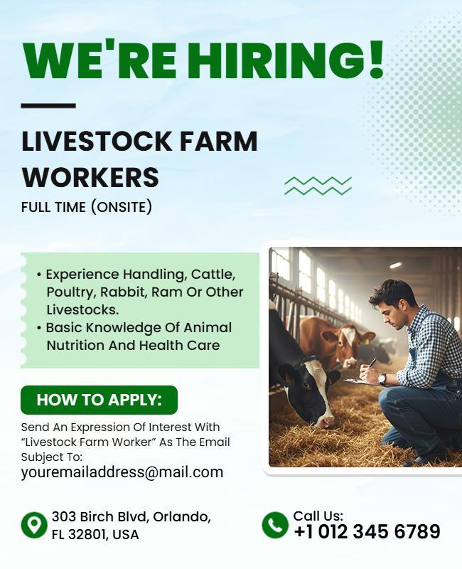Livestock Farm Workers Job Hiring Announcement Flyer Template