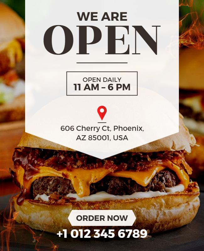 Local Burger Restaurant Open Hours Flyer Template