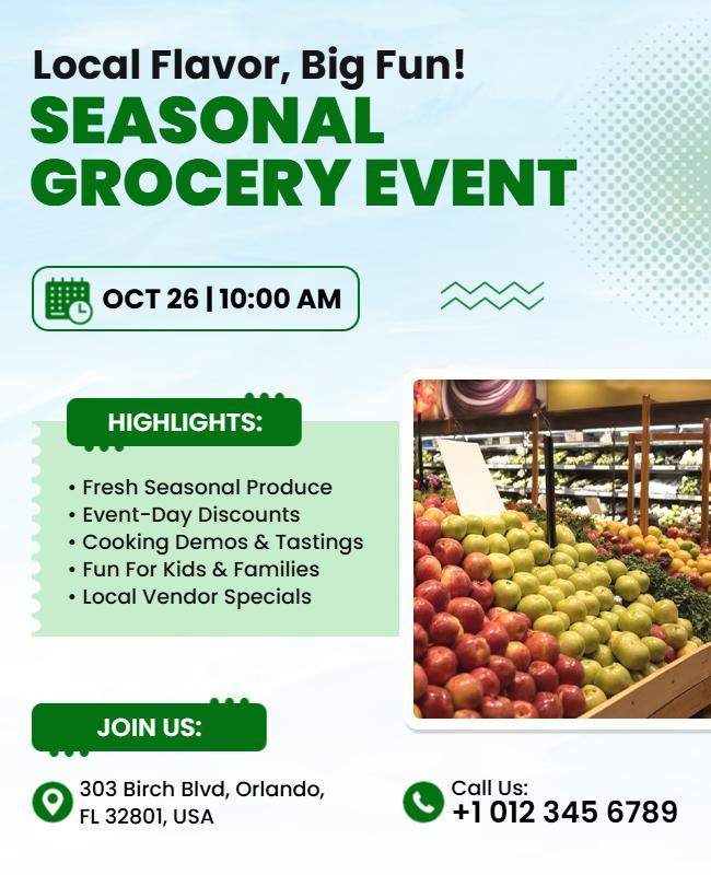 Local Flavor Seasonal Grocery Event Announcement Flyer Template