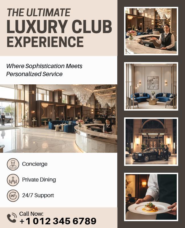 Luxury Club Experience with Dining and Concierge Services Flyer Template