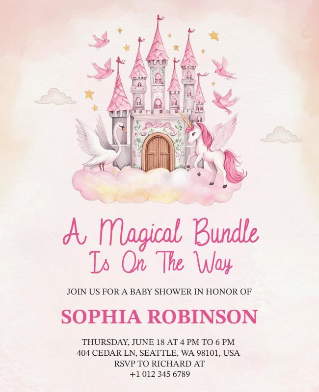 Magical Castle Theme Baby Shower Announcement Flyer Template