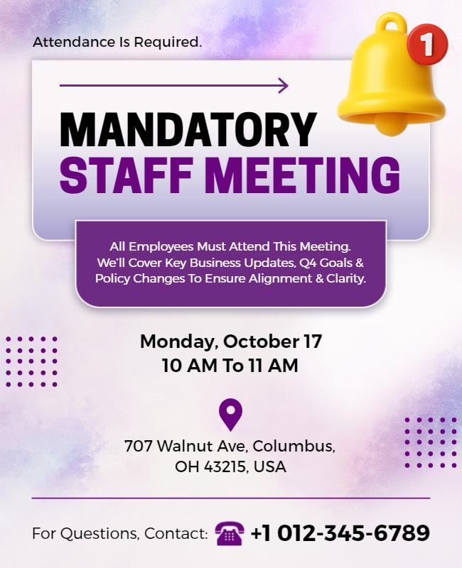 Mandatory Staff Meeting Announcement Flyer Template