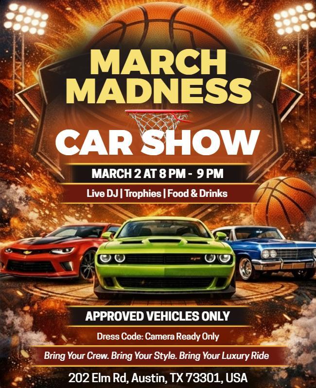 March Madness Basketball Car Show Flyer Template