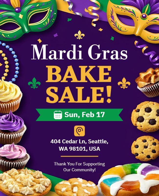 Mardi Gras Bake Sale Event Flyer Template