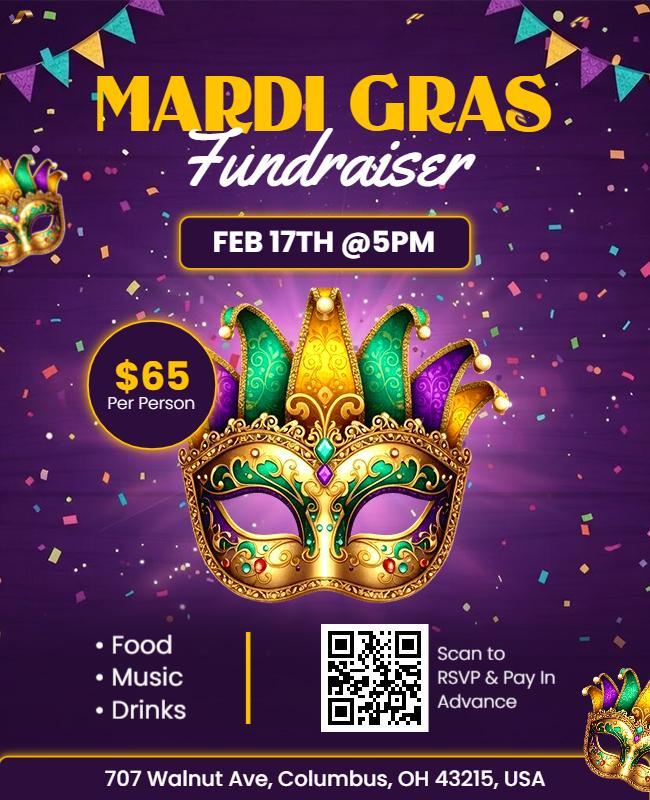 Mardi Gras Fundraiser Event Flyer Template