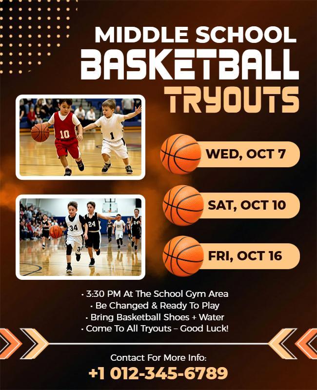 Middle School Basketball Tryouts Flyer Template