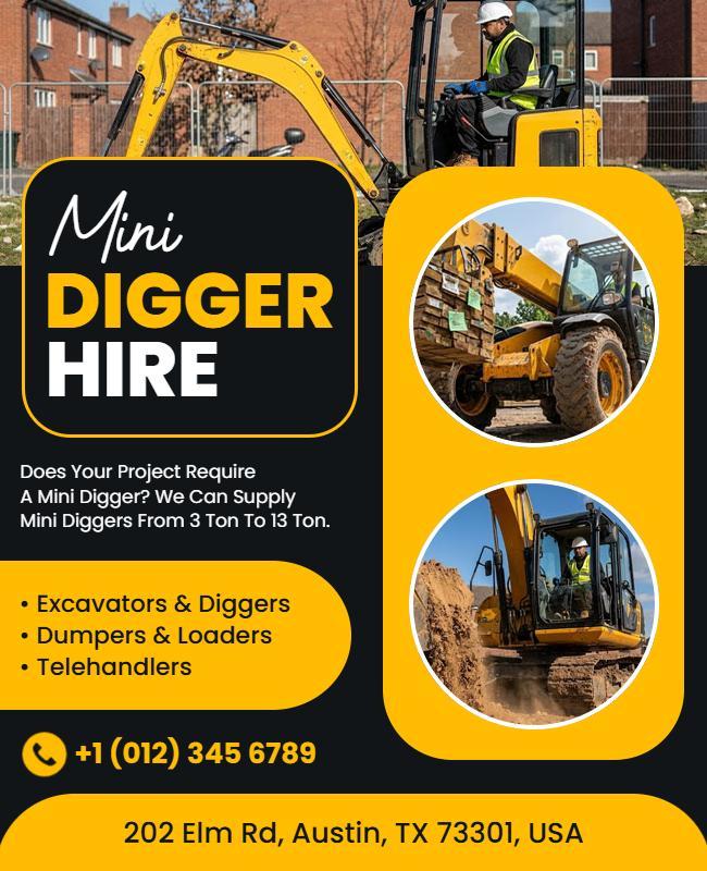 Mini Digger Hire Services Advertising Flyer Template