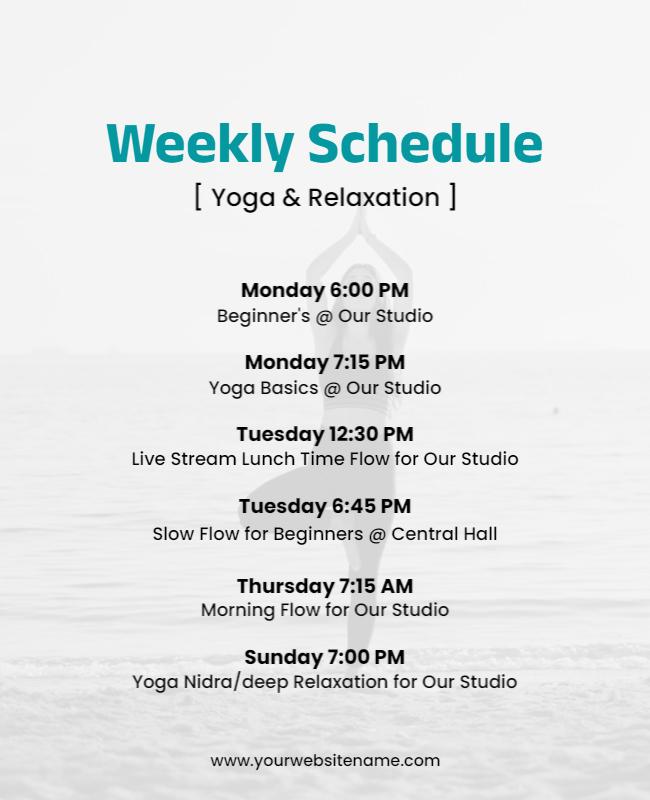 Minimalist Calm Weekly Yoga and Relaxation Schedule Poster Template