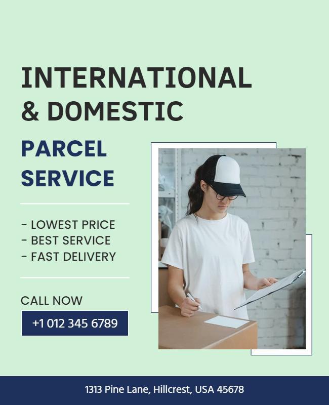 Minimalist Green International Parcel Service Poster Template
