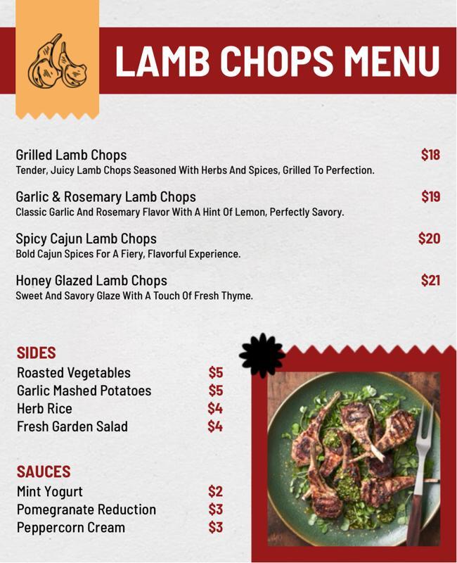 Minimalist Lamb Chops Menu Flyer Template