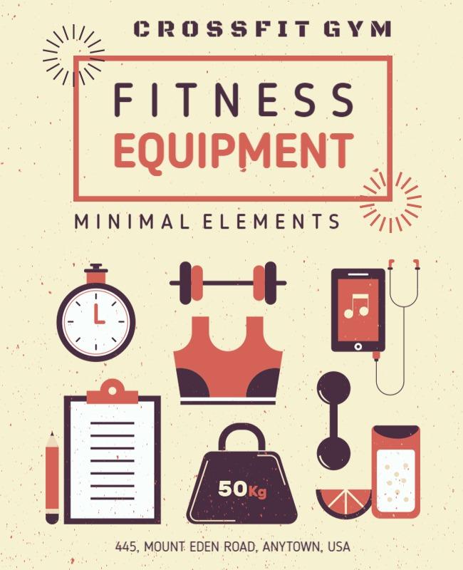 Minimalist Retro CrossFit Gym Fitness Equipment Poster Template