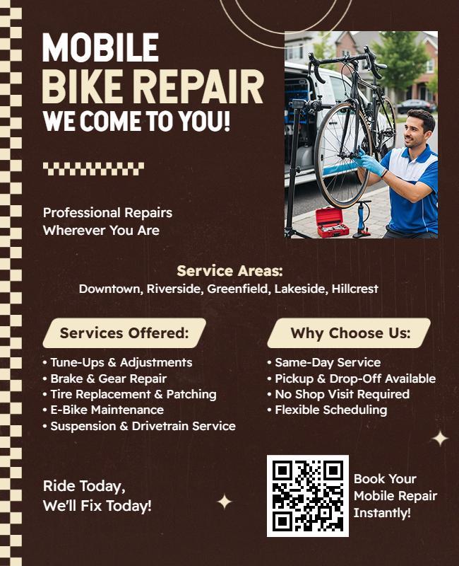 Mobile Bike Repair Service with on-Site Assistance Flyer Template