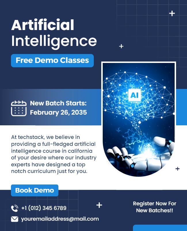 Modern Blue Artificial Intelligence Course Registration Poster Template