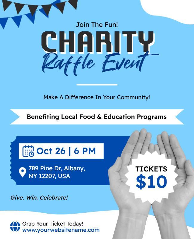 Modern Blue Charity Raffle Event Announcement Flyer Template