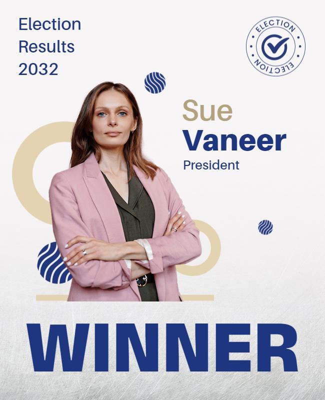 Modern Blue Election Winner Announcement Poster Template