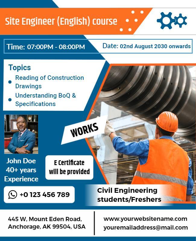 Modern Blue Engineering Course Announcement Poster Template