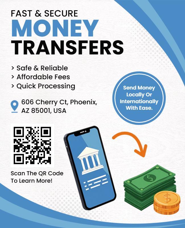 Modern Blue Financial Services Money Transfers Poster Template