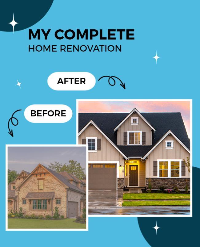 Modern Blue Home Renovation Transformation Poster Template