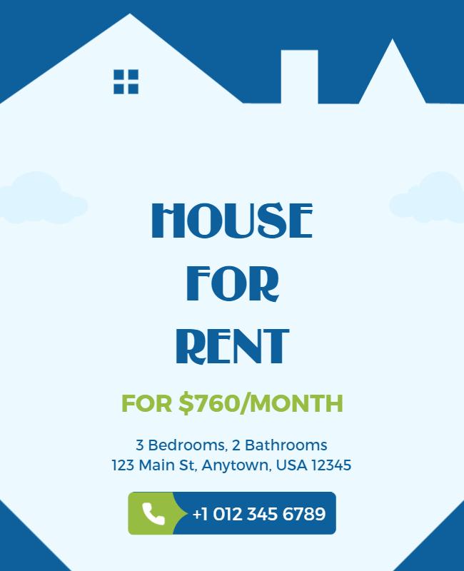 Modern Blue House Rental Announcement Poster Template