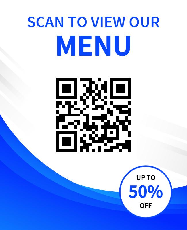 Modern Blue Interactive Restaurant Menu QR Code Poster Template