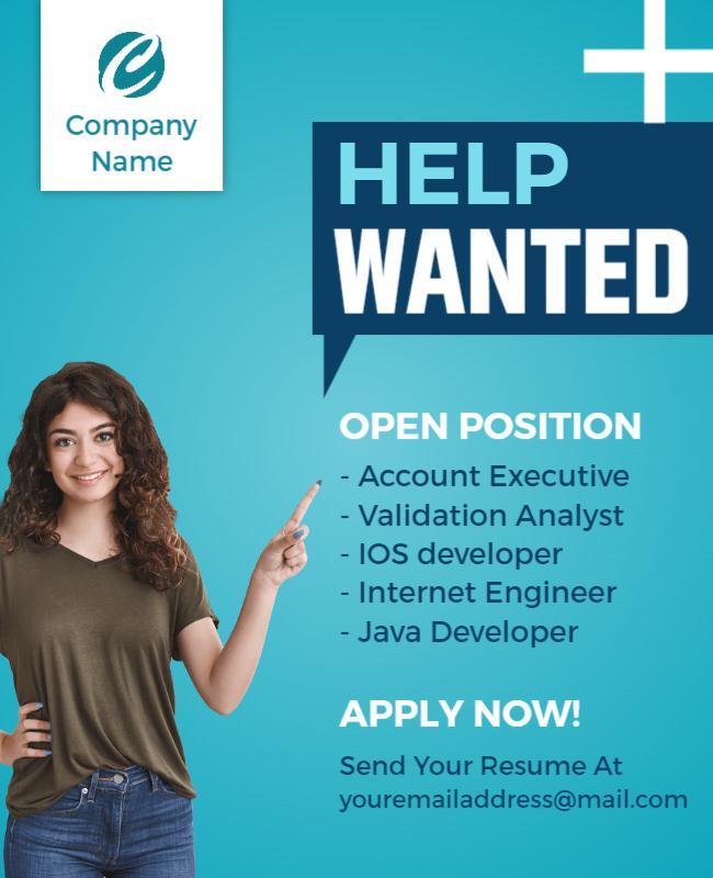 Modern Blue Job Recruitment Help Wanted Poster Template