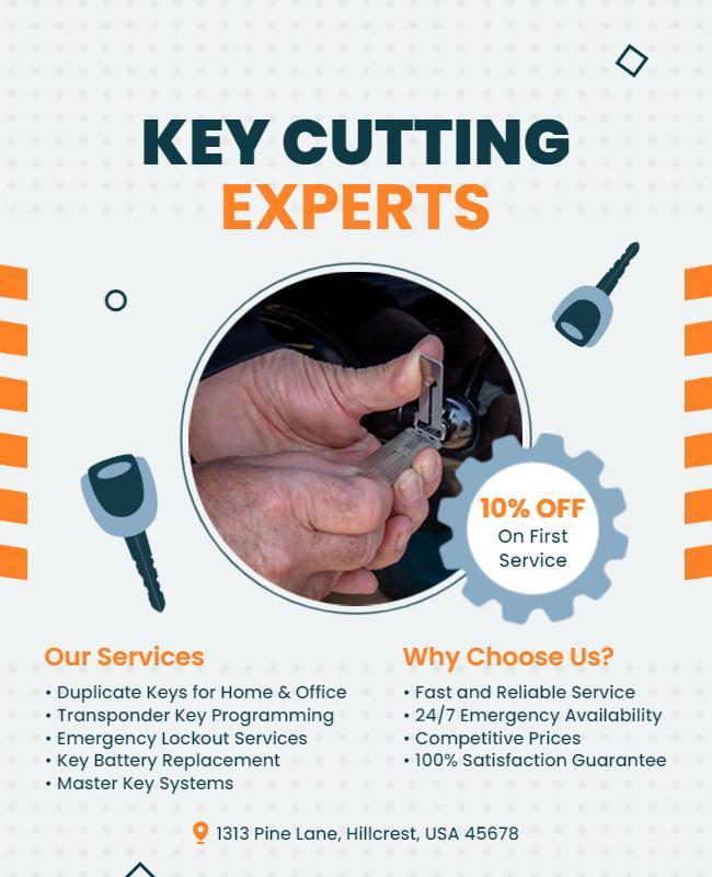 Modern Blue Key Cutting Services Promotion Poster Template