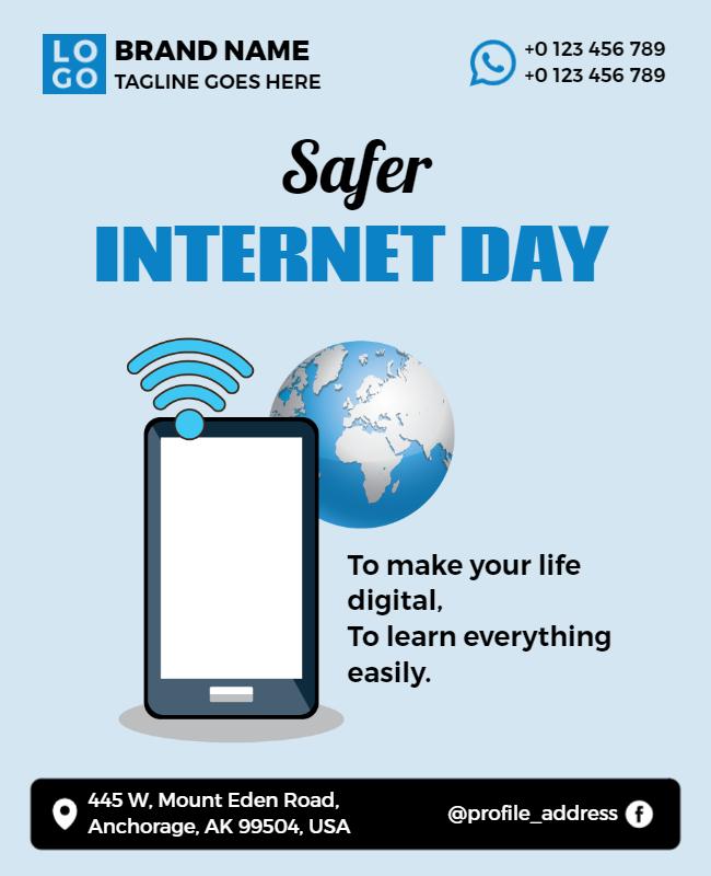 Modern Blue Safer Internet Day Awareness Poster Template