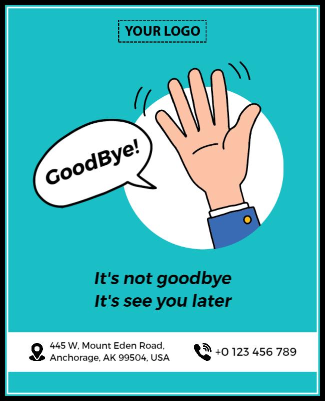 Modern Cartoon Hand Wave Goodbye Greeting Poster Template