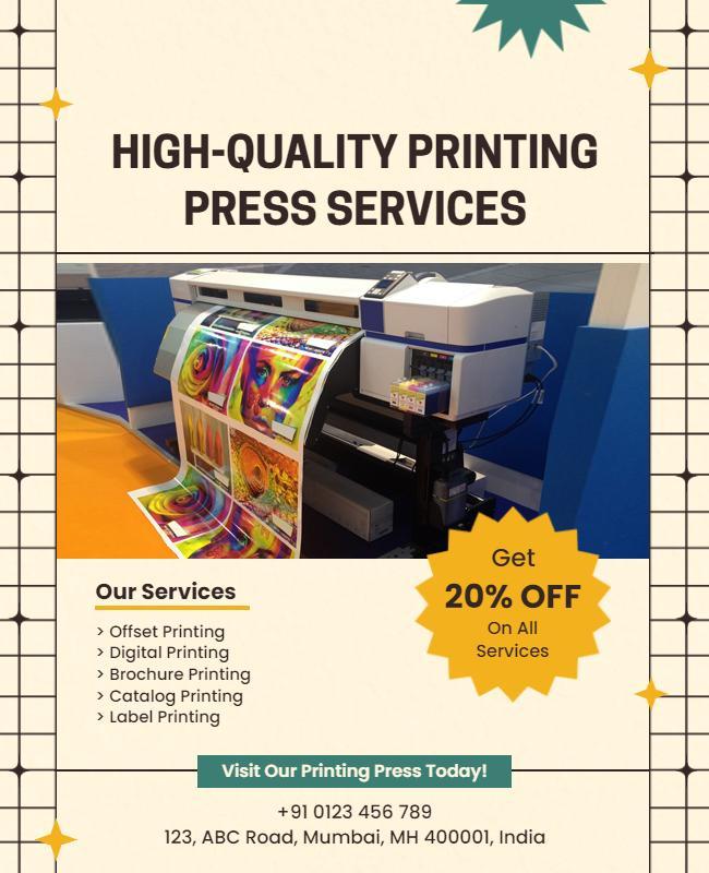 Modern Colorful Printing Press Services Promotional Poster Template