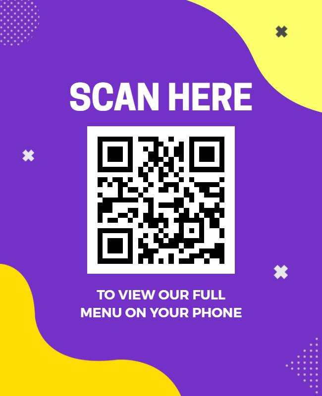 Modern Colorful QR Code Restaurant Menu Accessibility Poster Template