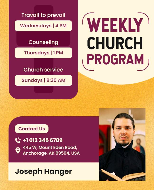 Modern Colorful Weekly Church Program Announcement Poster Template