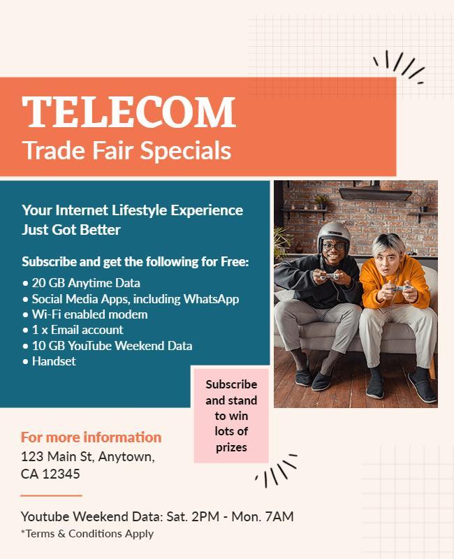 Modern Coral Telecom Trade Fair Offers Poster Template
