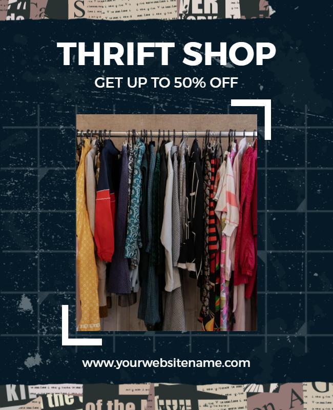 Modern Dark Thrift Shop Discount Sale Poster Template